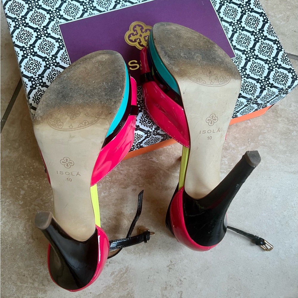 Patent Leather Neon Color Block Platform Heel - Gem